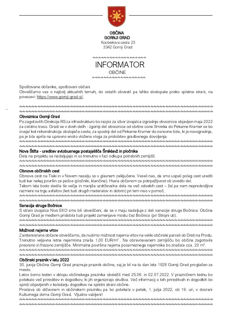 informator občine, maj 2022 - gornji-grad.si